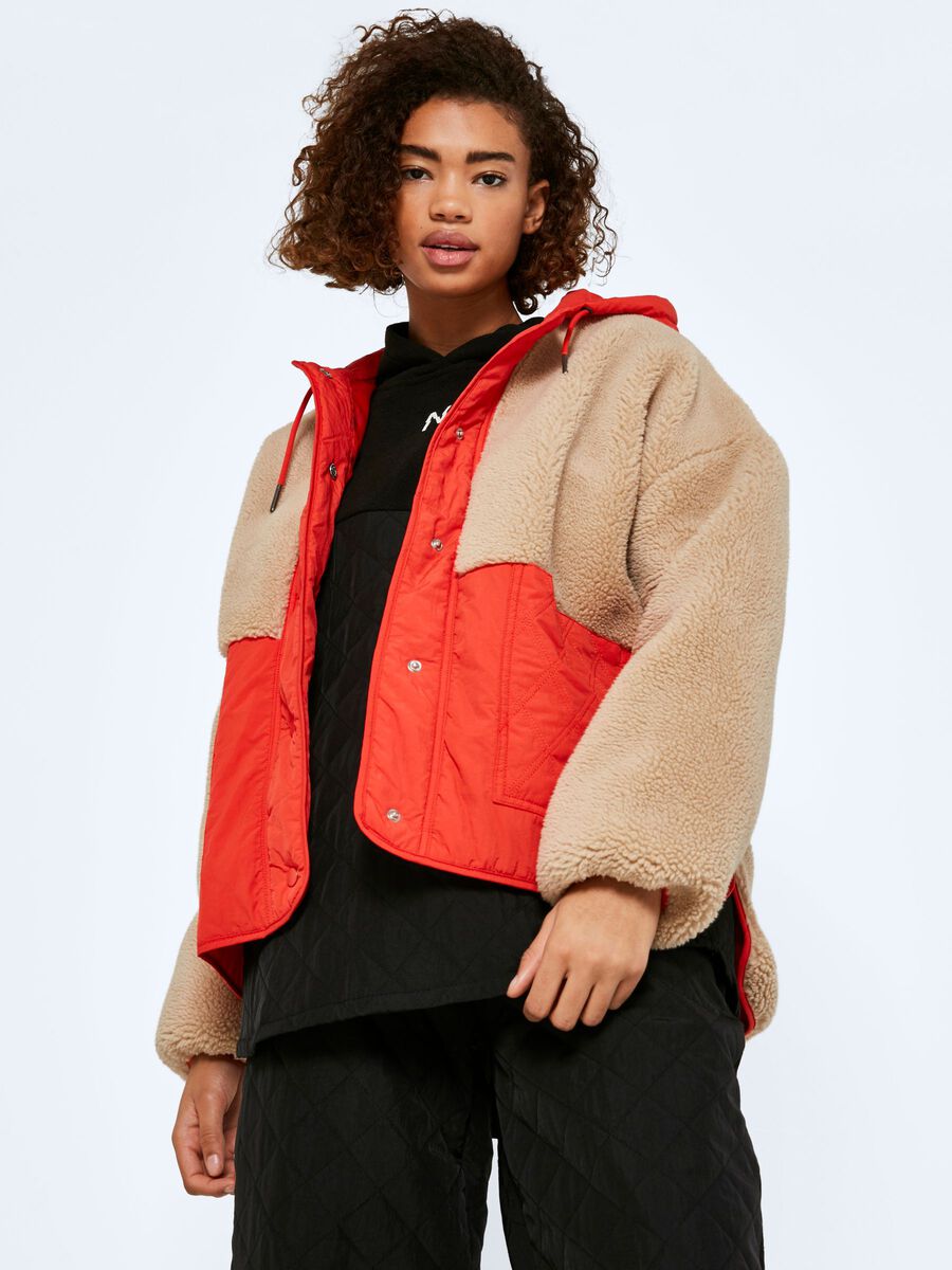 QUILTAD TEDDY JACKA | Beige,Orange | NOISY MAY®